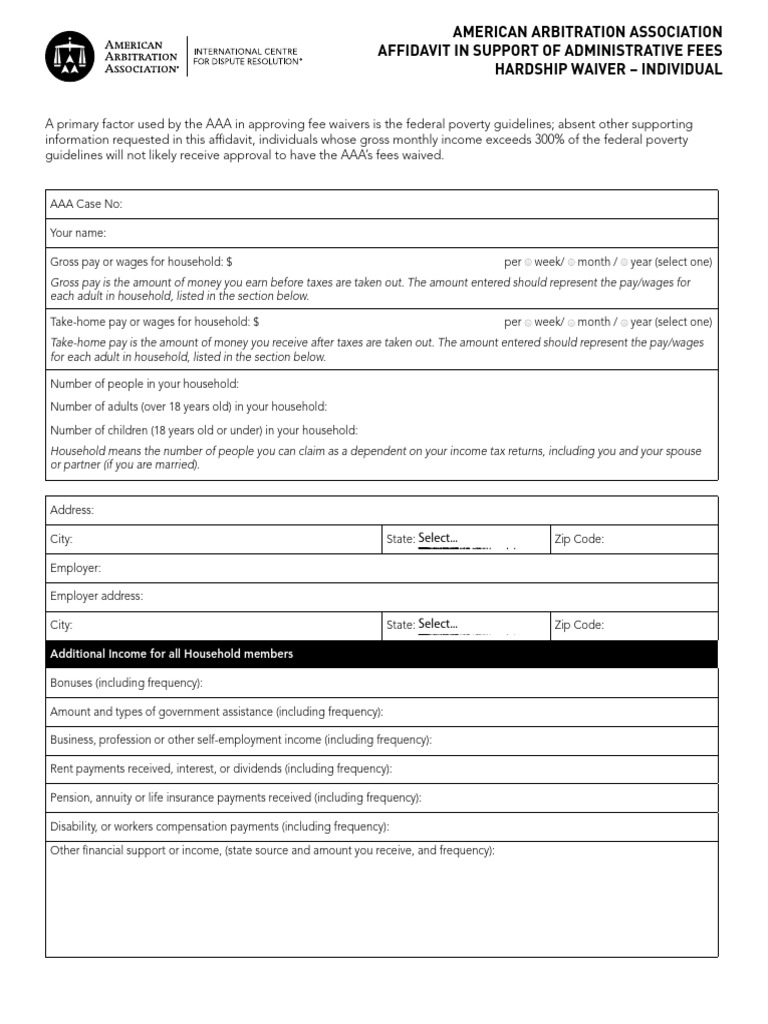 Support of Hardship Waiver of Fees Individual | PDF | Southern United ...