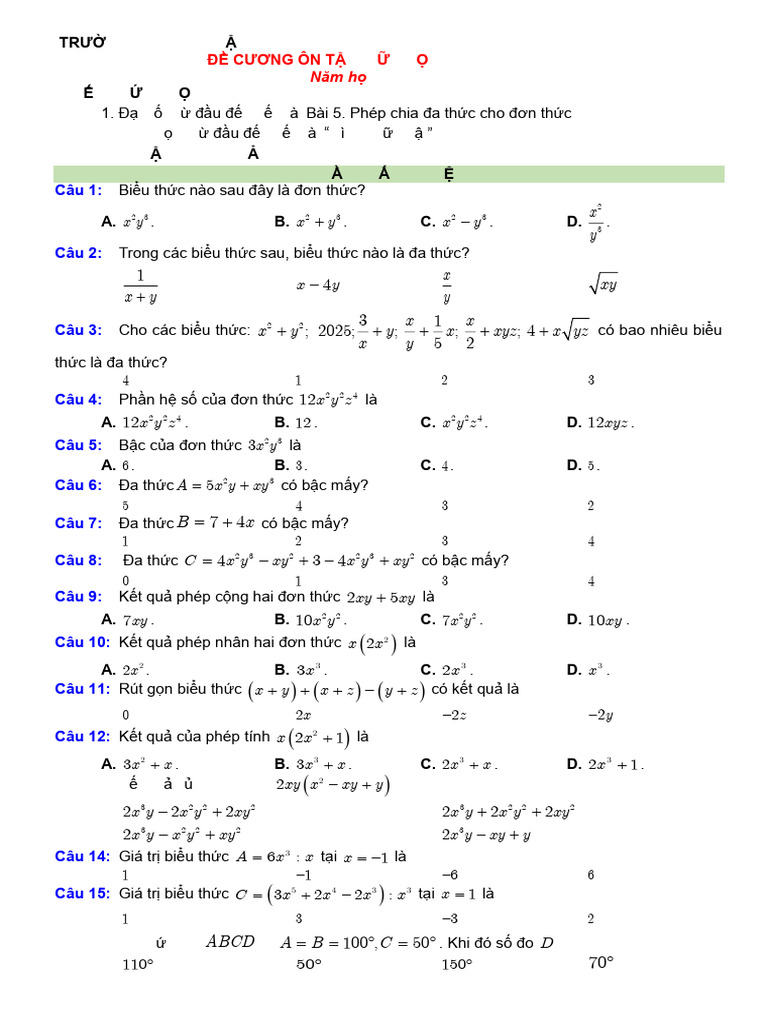 Thcs Tan Lap - de Cuong Gk1 Toan 8 324fb | PDF