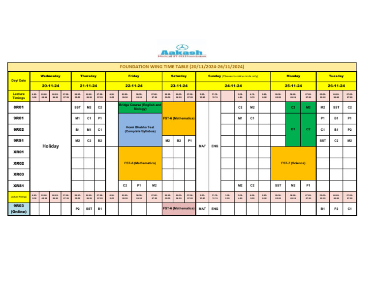 Foundation Wing Lecture Timetable 2024 | PDF