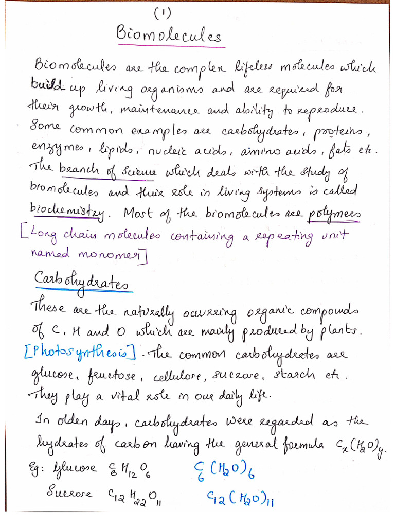 Complete Notes On Biomolecules | PDF