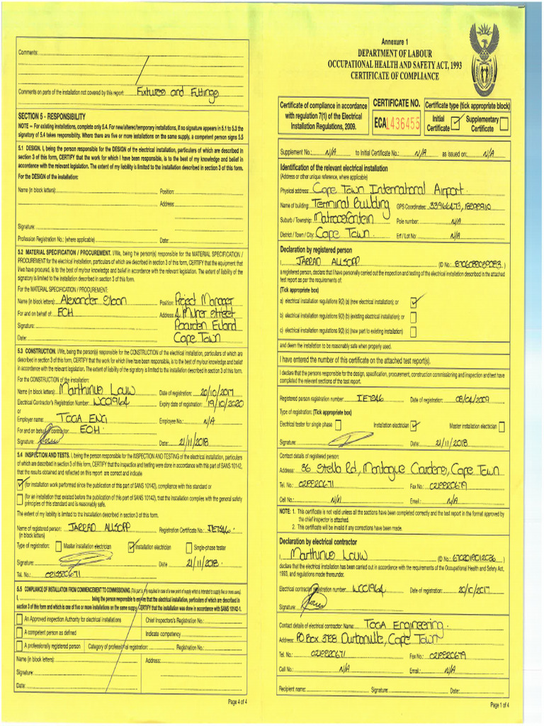 21. Electrical COC_SDB-1 | PDF