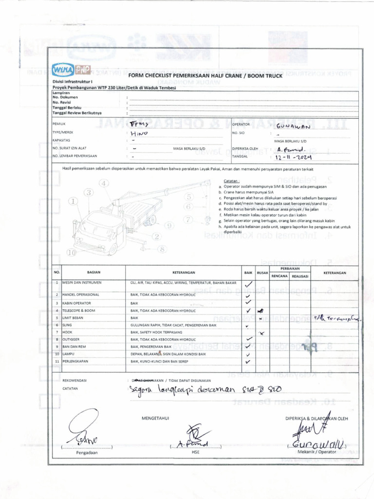 Inspeksi Alat Berat Nopember | PDF