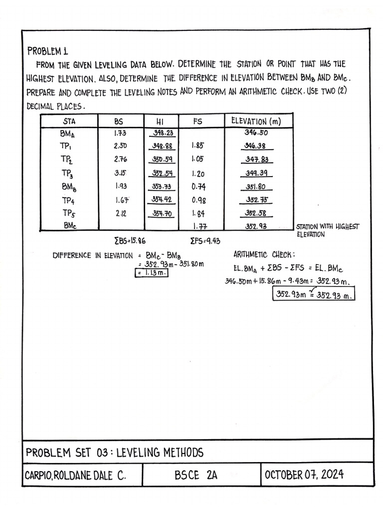 Surveying (Problem Set 3) | PDF
