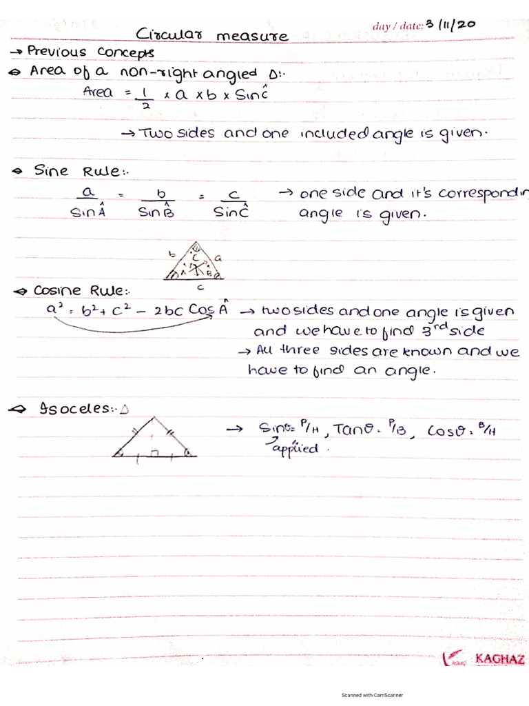 Chapter # 5 - Circular Measure A Level Notes | PDF