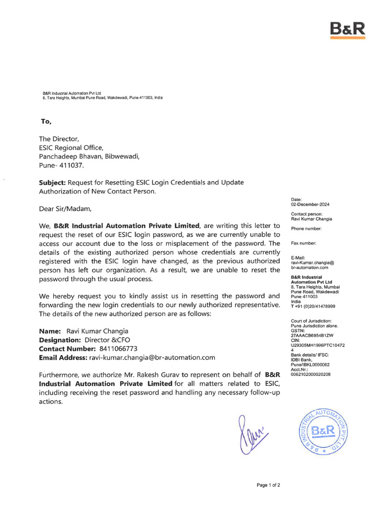 ESIC - Letter - Round Seal | PDF