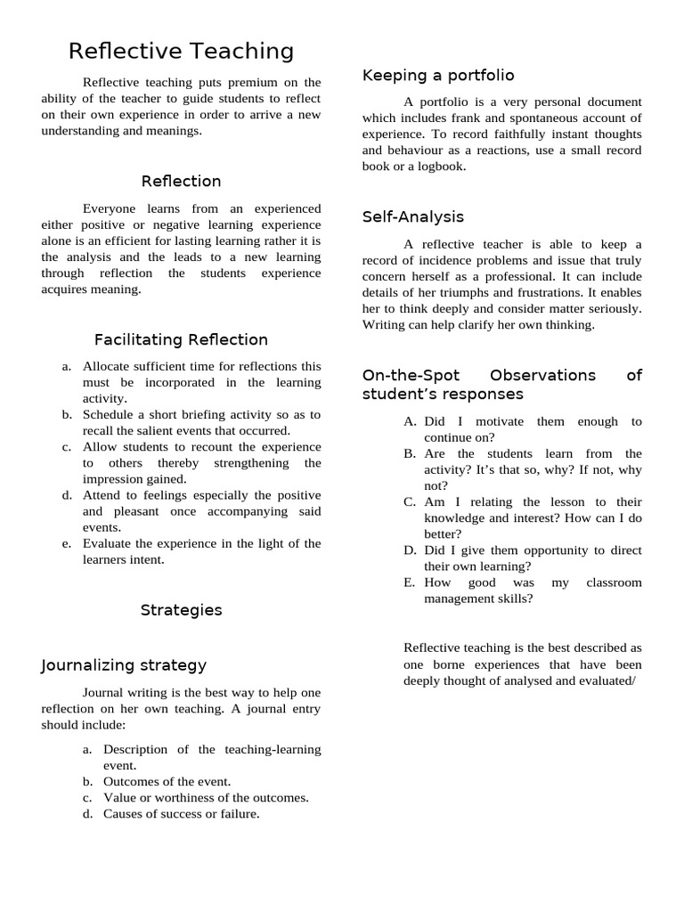 Lecture 2 - Reflective Teaching | PDF | Learning | Experience