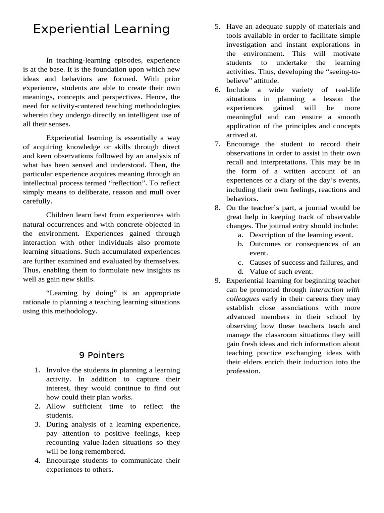 Lecture 3 - Experiential Learning | PDF | Experience | Learning