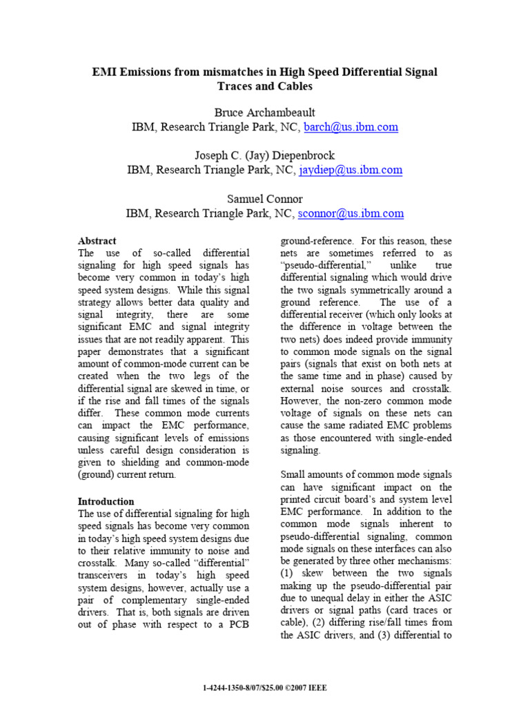 EMI Emissions From Mismatches in High Speed Differential Signal | PDF ...