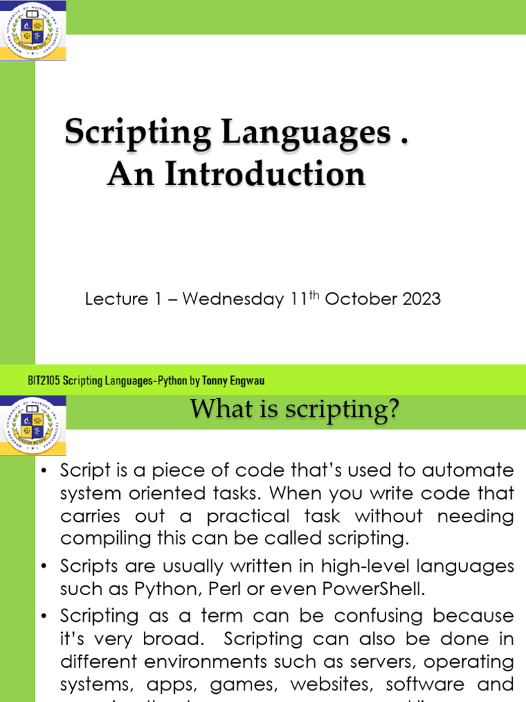 BIT2105 SLPy Lecture 1 - Introduction To Scripting Languages 2 | PDF | Scripting Language ...