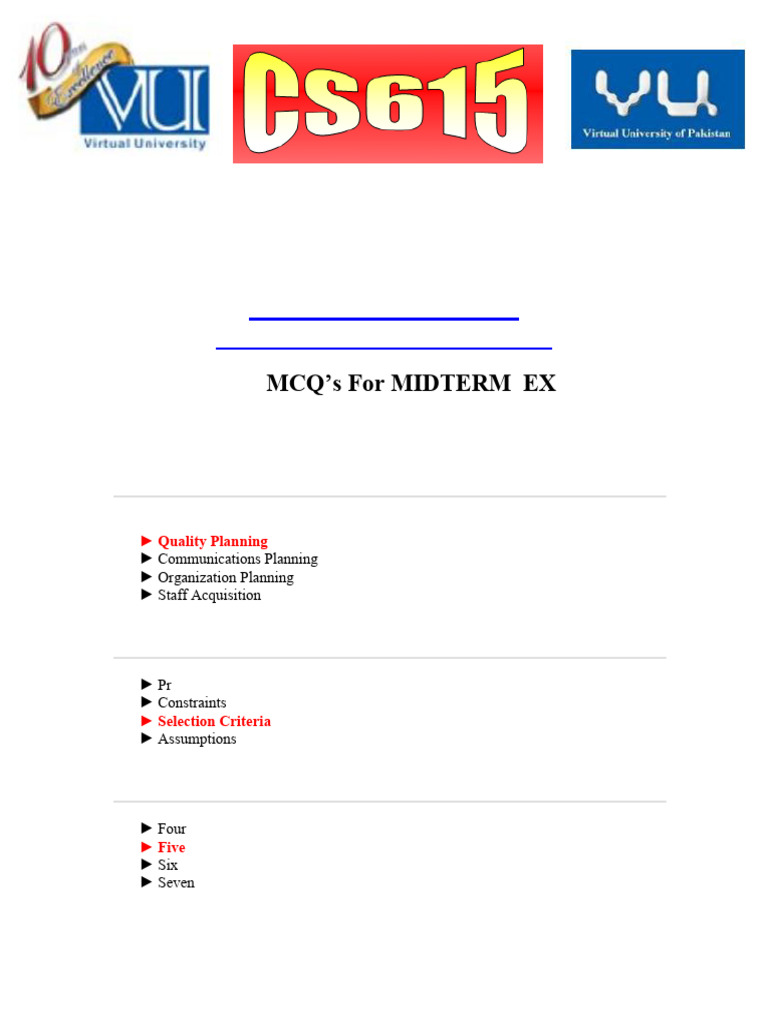 Cs615-Midterm-reference-mcqs Solved Download From (VUStudentspk.com) | PDF | Project Management ...