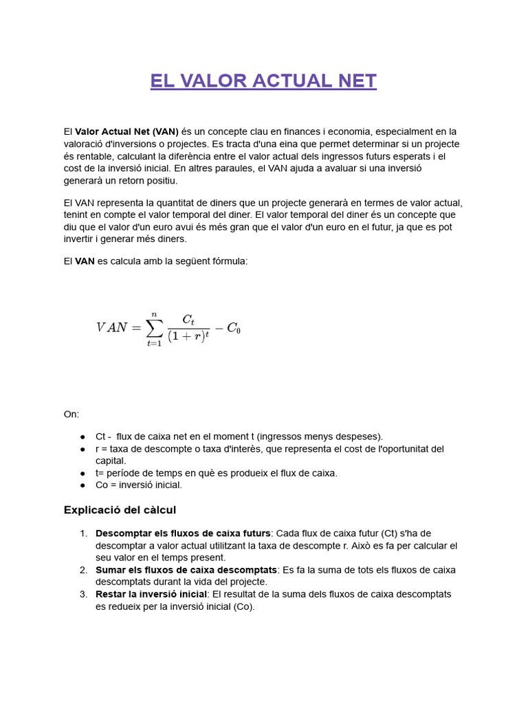 Valor Actual Net (VAN) | PDF