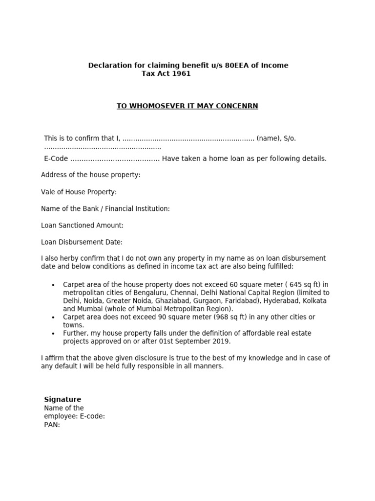 04. Declaration for Section 80EEA | PDF