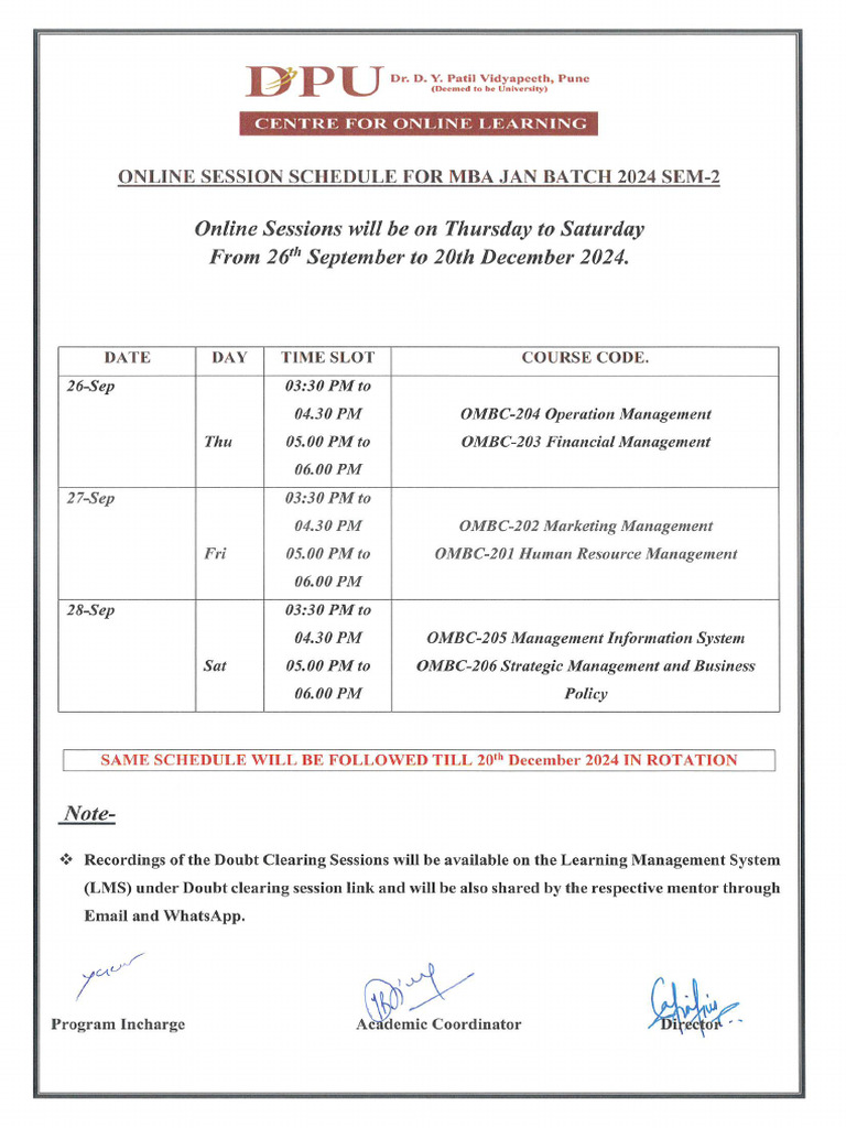 Jan 2024 Sem-2 Timetable | PDF