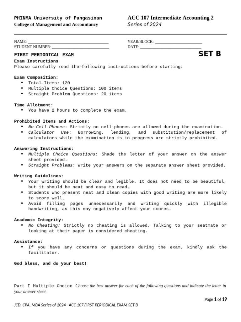 ACC107 P1 Exam Set B Answer Key Series of 2024 4 | PDF | Investing | Equity (Finance)