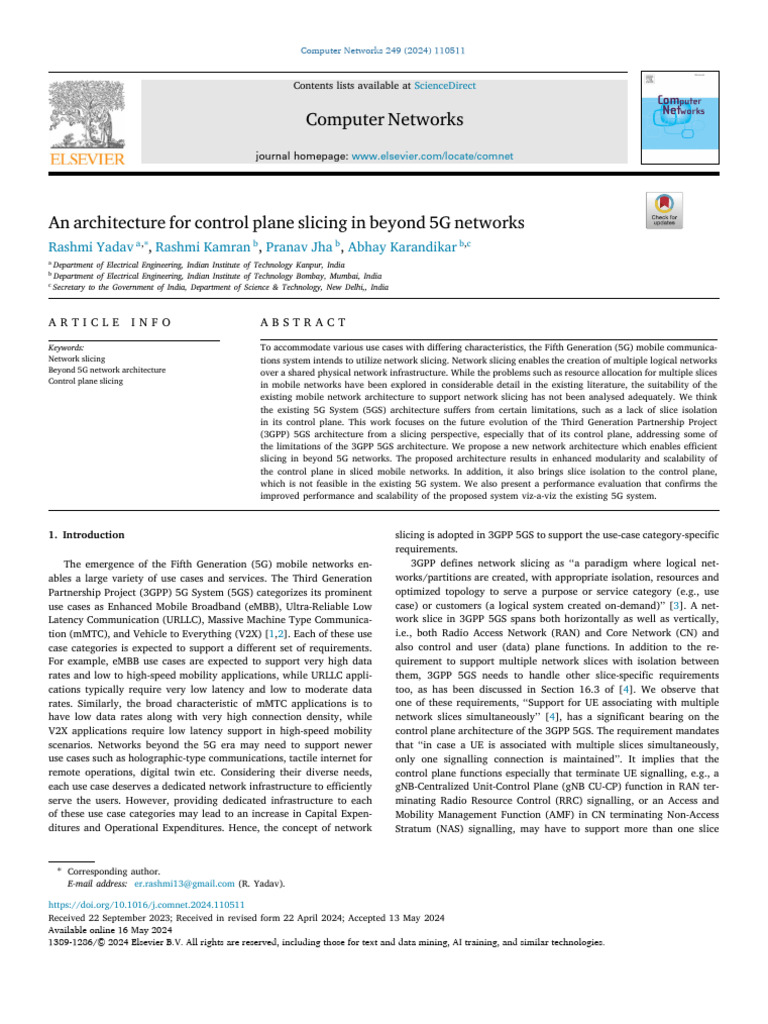 An architecture for control plane slicing in beyond 5G networks | PDF | Computer Network ...