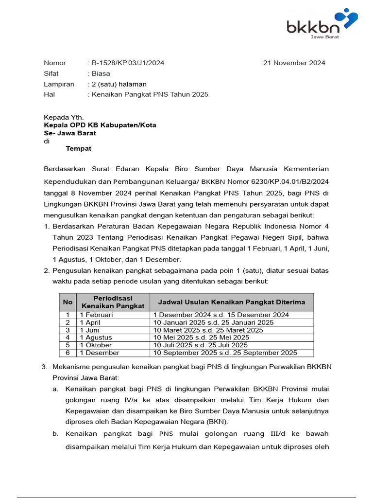Surat Kenaikan Pangkat 2025 | PDF