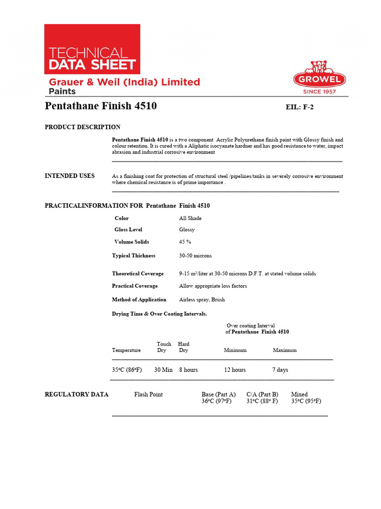 Pentathane 4510 F2 | PDF | Paint | Materials