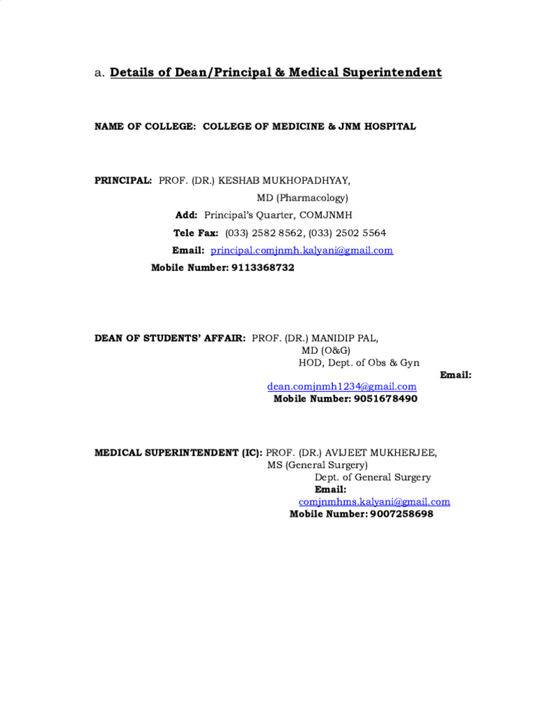 A. Details of Dean/Principal & Medical Superintendent | PDF