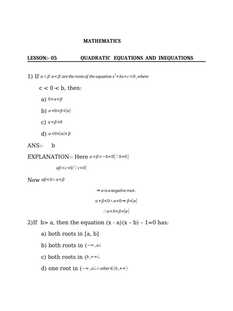 5 Quadratic Equations and Inequations | PDF | Equations | Abstract Algebra