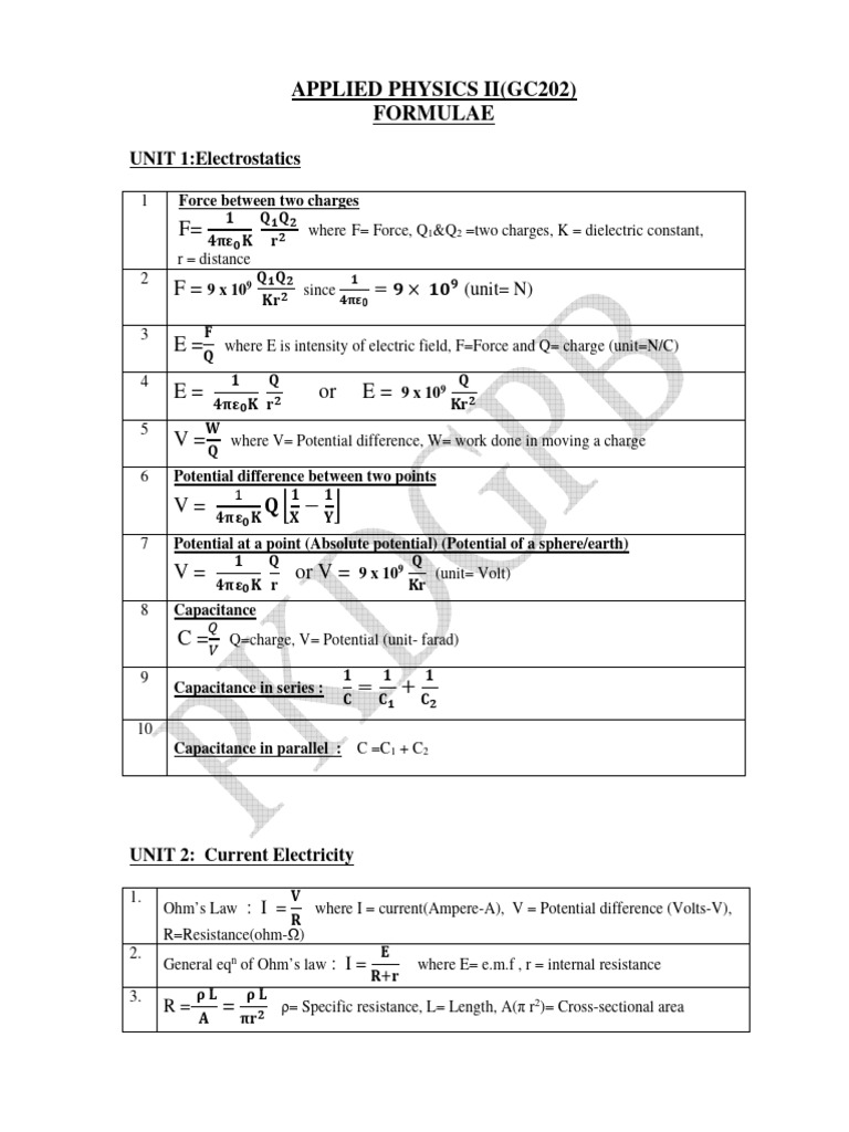 Applied Physics II Formulas Guide | PDF | Electromagnetic Induction ...