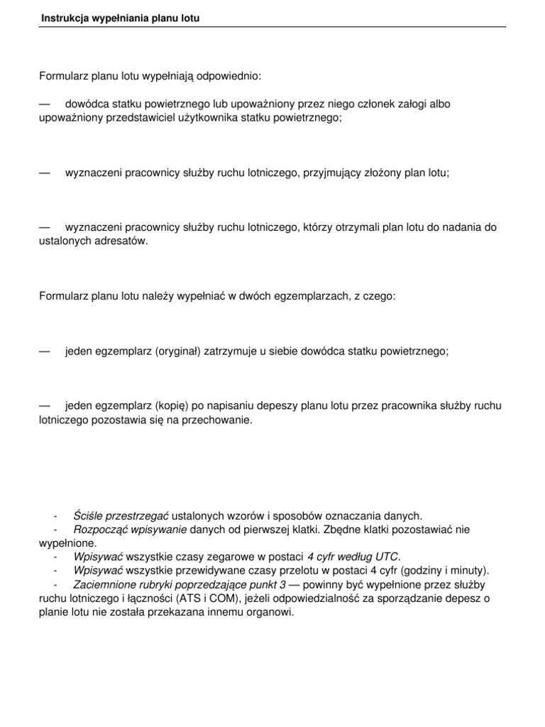 Instrukcja Wypeniania Planu Lotu | PDF