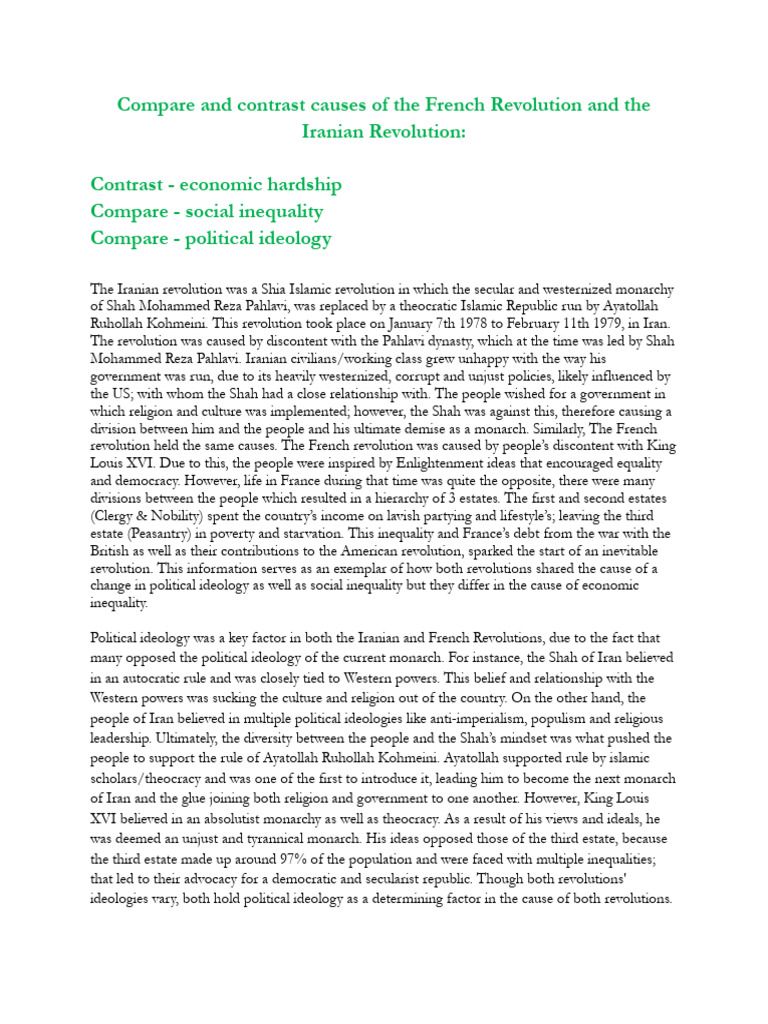 French vs Iranian Revolution Causes | PDF | Iranian Revolution ...