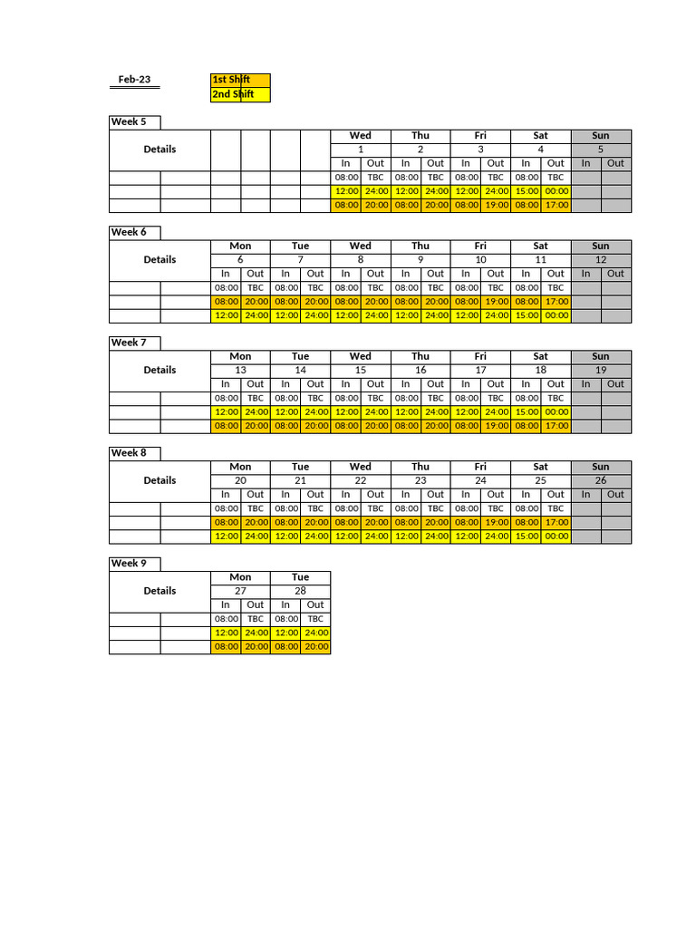 Supervisor Working Time Schedule | PDF