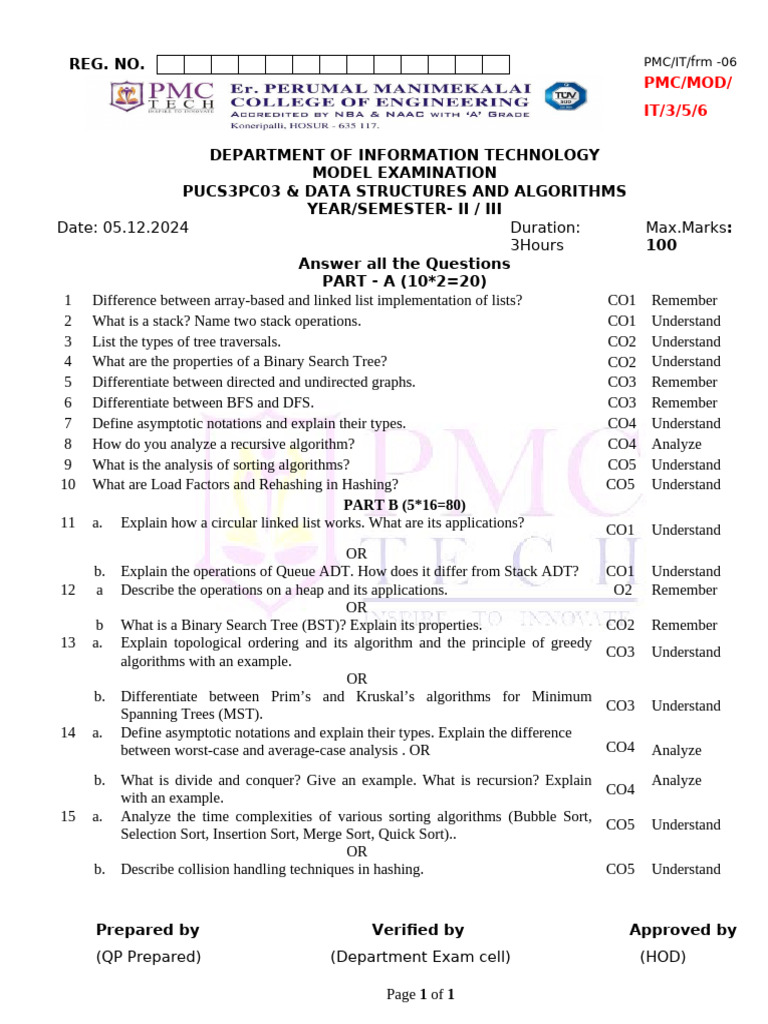 DSA Model Exam | PDF | Algorithms And Data Structures | Mathematical ... DSA Model Exam | PDF | Algorithms And Data Structures | Mathematical ...