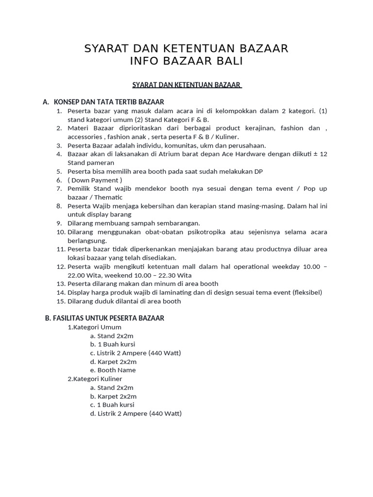 Syarat Dan Ketentuan Bazaar | PDF