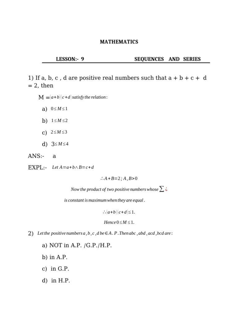 9 Sequences and Series | PDF | Elementary Mathematics | Mathematical Objects