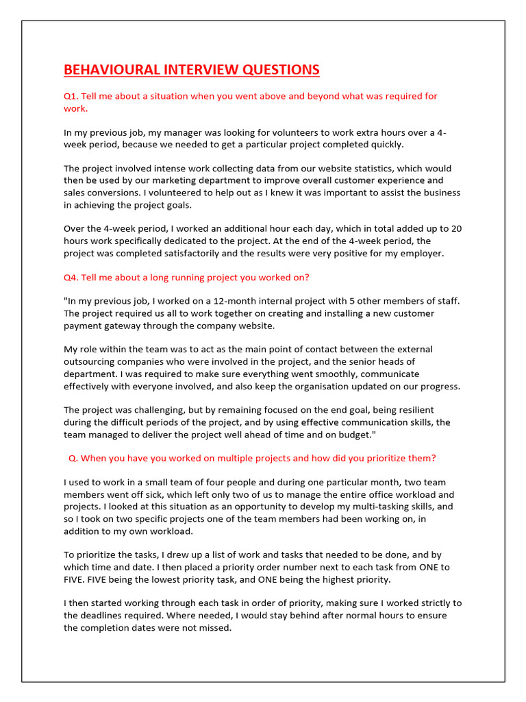 Behavioural interview questions L 2 | PDF