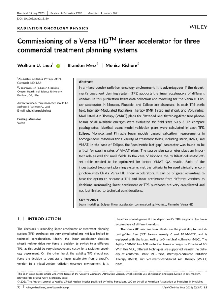 Commissioning_of_a_Versa_HD_TM_linear_accelerator_ | PDF | Radiation Therapy | Particle Accelerator