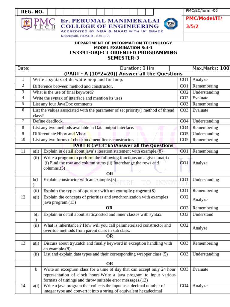 OOPS Model QP Set 1 | PDF | String (Computer Science) | Constructor (Object Oriented Programming)