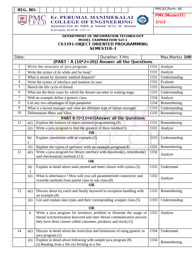 OOPS model qp set2 | PDF | Class (Computer Programming) | Java (Programming Language)