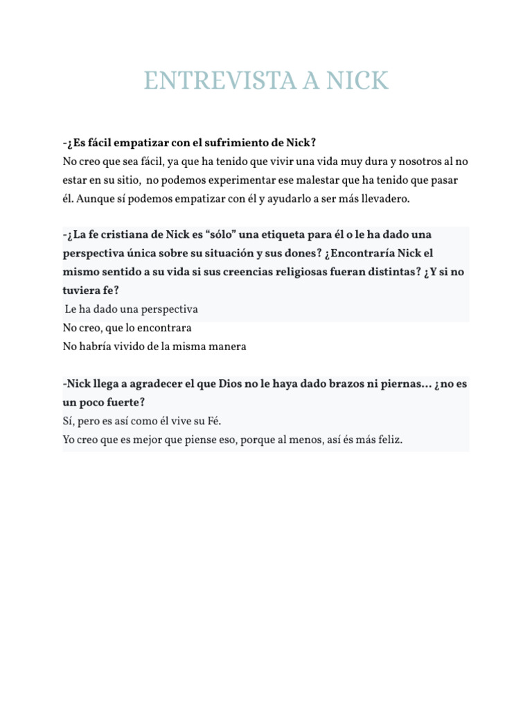 Entrevista A Nick | PDF