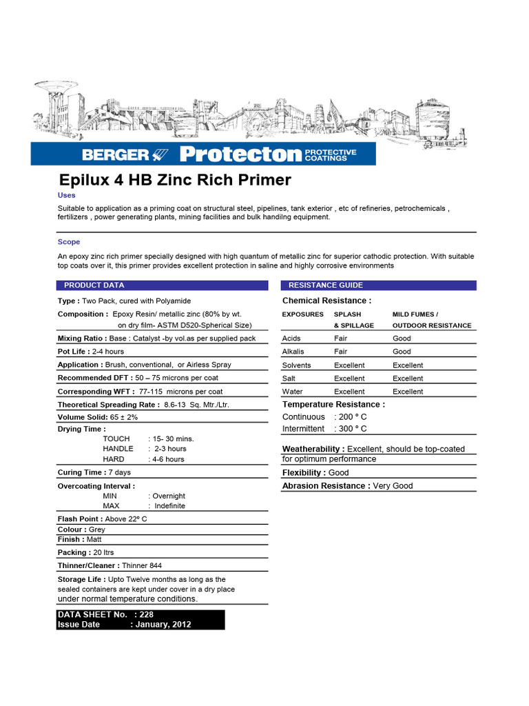 Epilux 4 Zinc Rich Primer Data Sheet | PDF | Epoxy | Corrosion