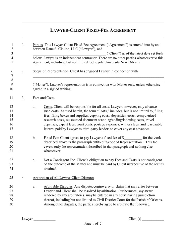 Agreement With Client Fixed Fee | PDF | Arbitration | Lawsuit