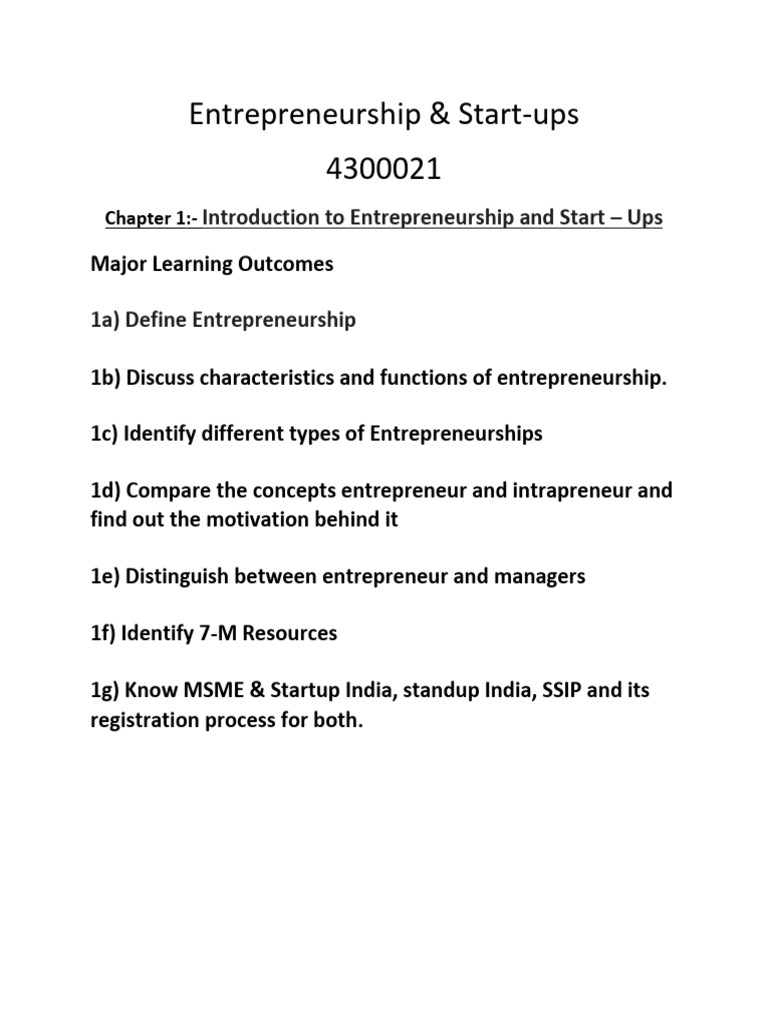 Entrepreneurship Chapter - 1 (12 Marks) | PDF | Entrepreneurship ...