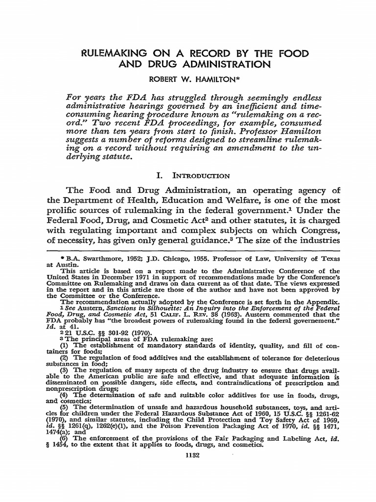 1971-07 Formal Rulemaking by the FDA | PDF | Food And Drug ...