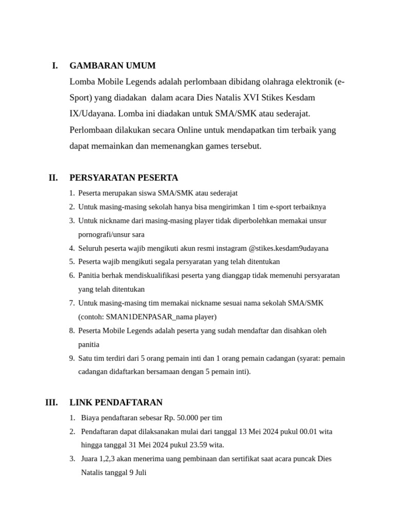 Petunjuk Teknis Turnamen Mobile Legends | PDF Petunjuk Teknis Turnamen Mobile Legends | PDF
