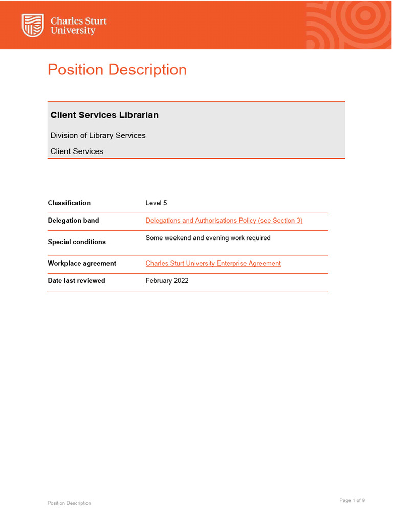 Position Description - Client Services Librarian | PDF | Libraries ...