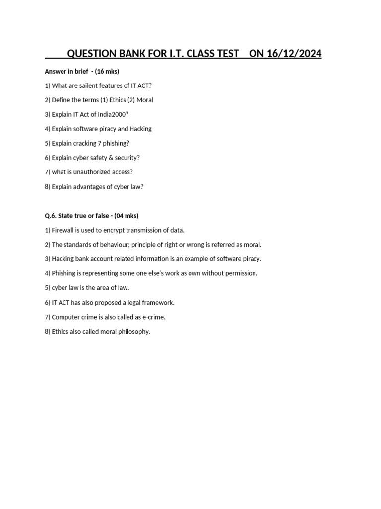 Question Bank of It | PDF