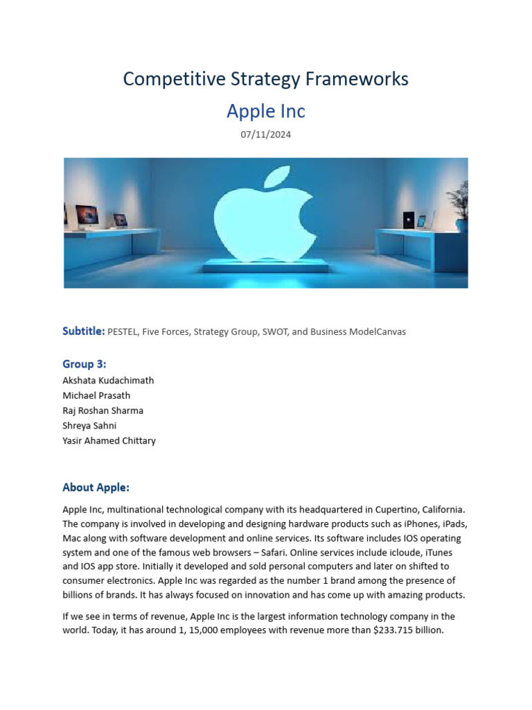Apple Inc - Competitive Strategy Frameworks | PDF | Apple Inc. | Swot ...
