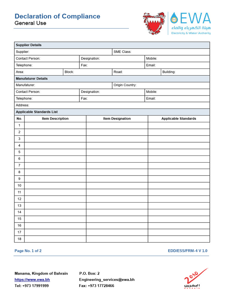 EWA Declaration of Compliance Form | PDF