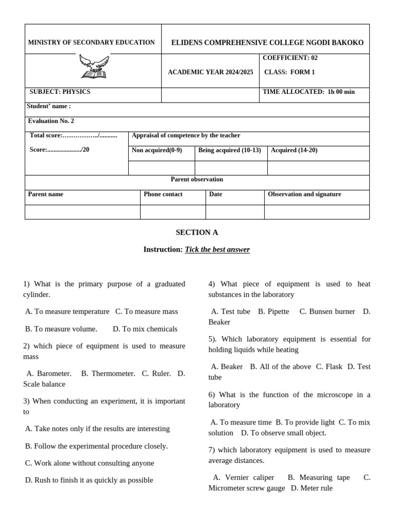 Form 1 Physics Evaluation 2024/2025 | PDF | Heat | Metrology