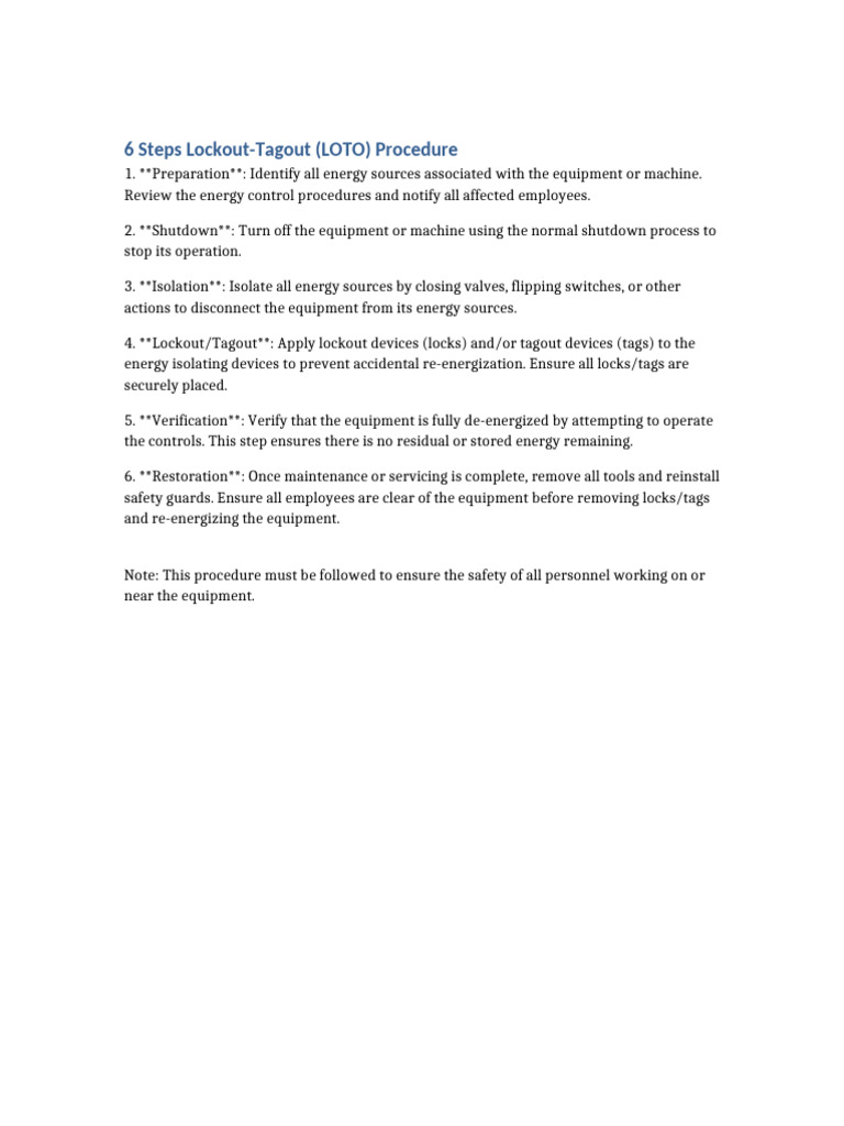 LOTO Procedure | PDF