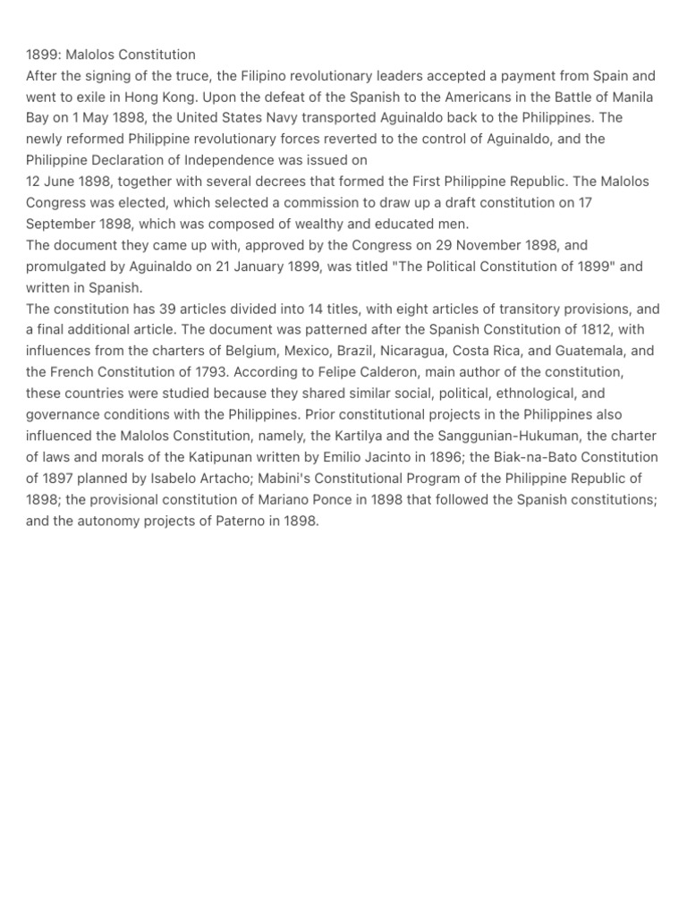 1899 - Malolos Constitution | PDF