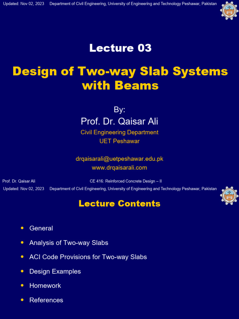 Lecture 03 Design of Two Way Slab System With Beams 1 | PDF | Concrete | Beam (Structure)