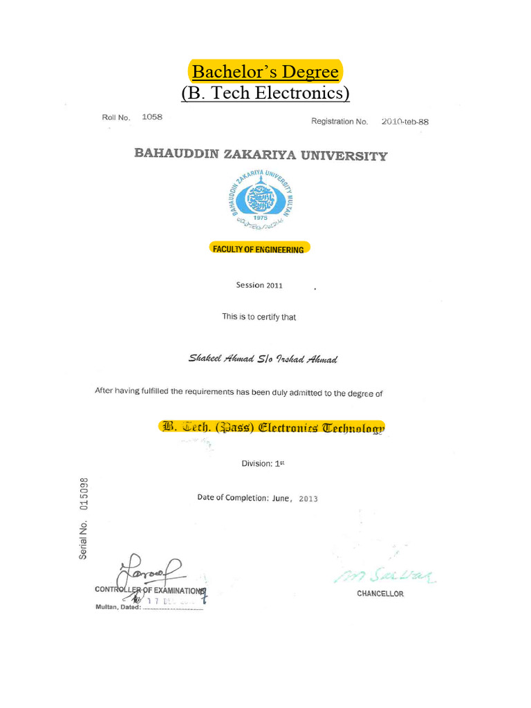 Bachelor's Degree and Transcript | PDF