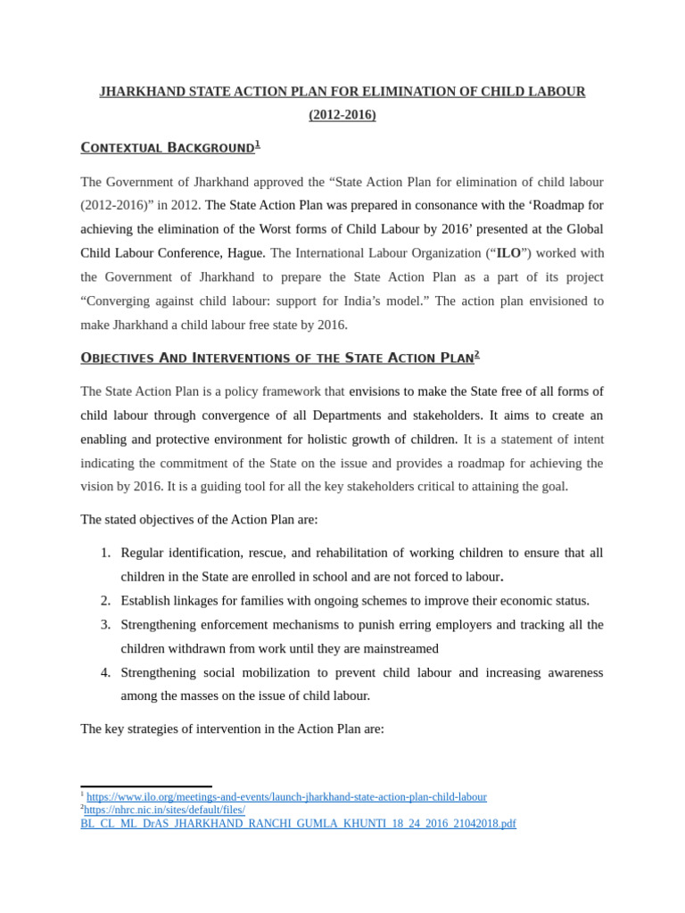 JHARKHAND STATE ACTION PLAN FOR ELIMINATION OF CHILD LABOUR | PDF ...